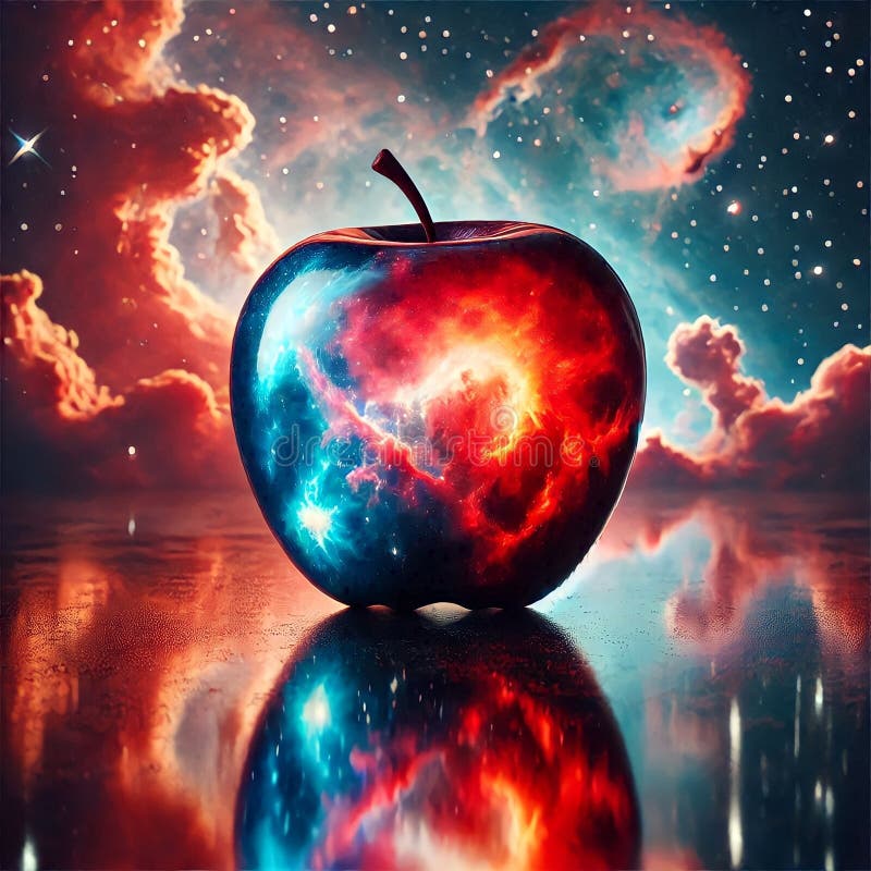 Apple Portrait with Galaxy Reflection Stock Illustration - Illustration ...