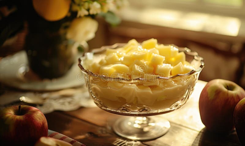 Apple Pudding in a Glass Dish Stock Photo - Image of dieting, fruit ...