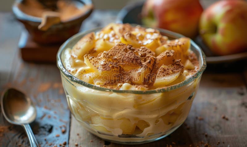 Apple Pudding in a Glass Dish Stock Photo - Image of breakfast ...
