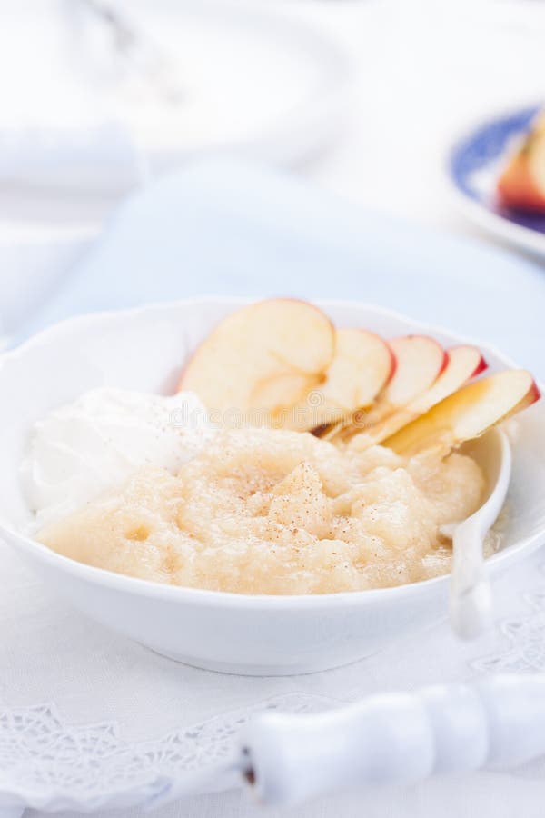 Apple Puree Dessert with Cream and Fresh Apples Stock Image - Image of ...
