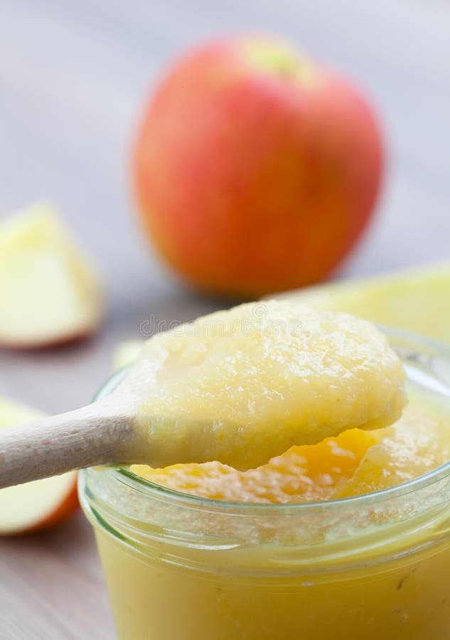 Apple puree in glass stock image. Image of spoon, healthy - 16065065
