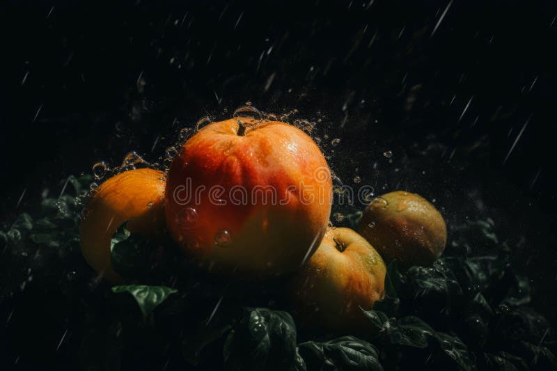 Apple Rain Shot. Generate Ai Stock Image - Image of fruit, leaf: 290627883