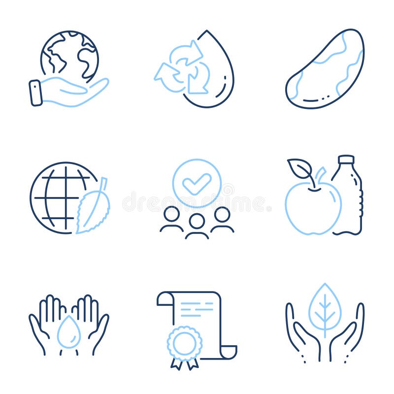 Apple, Recycle Water and Fair Trade Icons Set. Safe Water, Brazil Nut ... Apple, Recycle Water and Fair Trade Icons Set. Safe Water, Brazil Nut ...