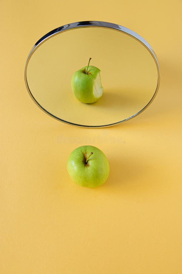 Apple Reflected As Being Bitten in the Mirror, Concept of Exhaustion ...