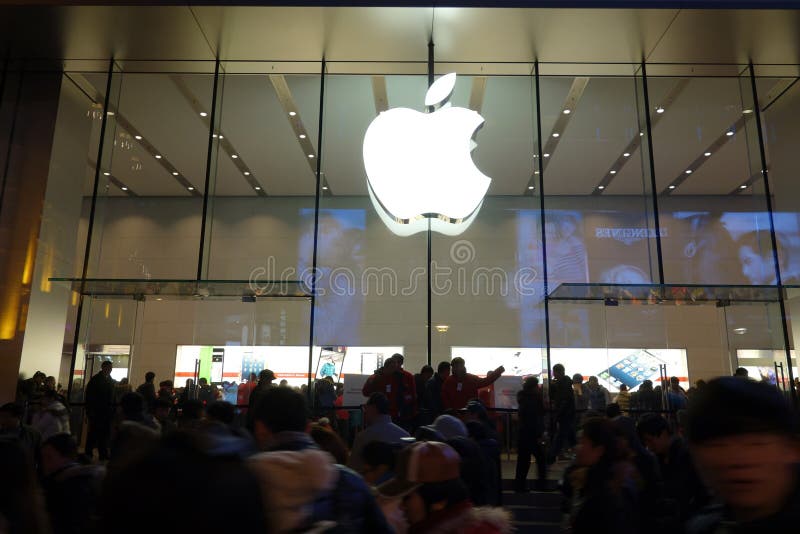 Apple Retail Store in Shanghai at Night Editorial Photo - Image of ...