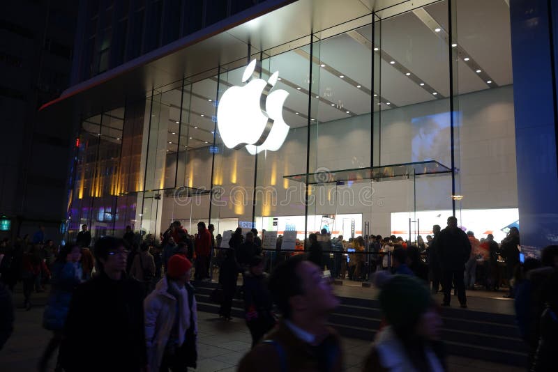 Apple Retail Store in Shanghai at Night Editorial Photography - Image ...