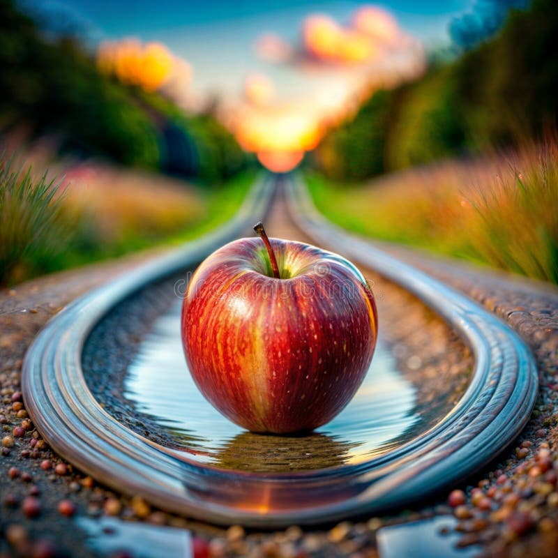 Apple and the road. stock photo. Image of black, juicy - 322826526