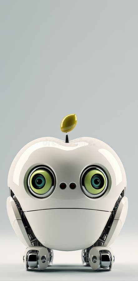 Robot in Apple Shape on Gray Background. Vertical Banner with Copy ...