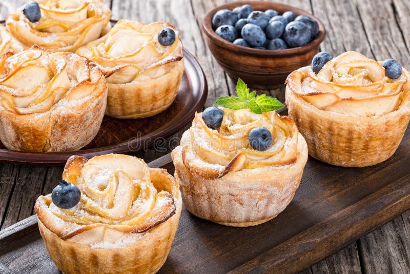 Apple Rose Cake or Cupcake and Blueberry, Side View Stock Image - Image ...