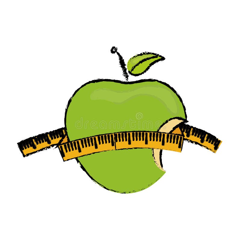Apple with ruler stock illustration. Illustration of calorie - 84137438