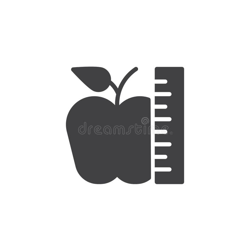 Apple with a Ruler Line Icon, Vector. Apple with a Ruler Outline Sign ...