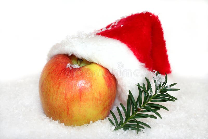 Apple with Santa Hat stock image. Image of claus, advent - 13326823