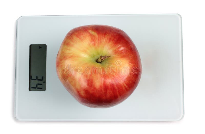 Apple On Kitchen Scale Isolated On White Background Stock Image - Image ...