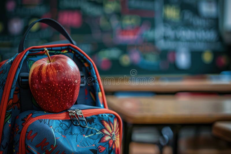 An Apple on a School Backpack in the Classroom. Back To School ...