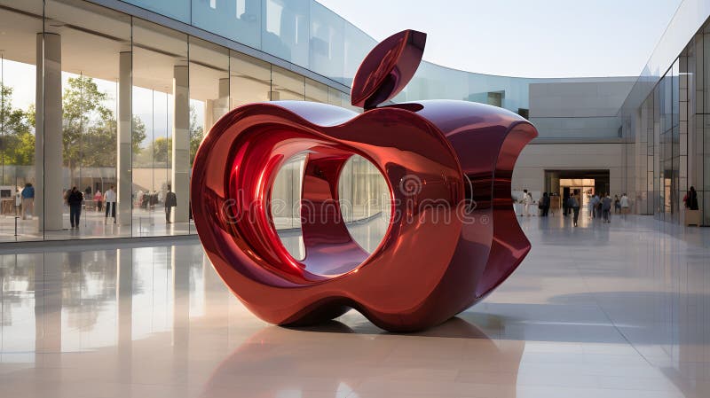 An Apple Sculpture Sitting Inside a Very Large Building with a Big ...