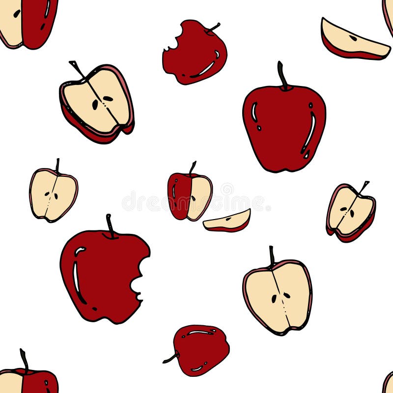 Apple Seamless Pattern by Hand Drawing on White Backgrounds. Stock ...