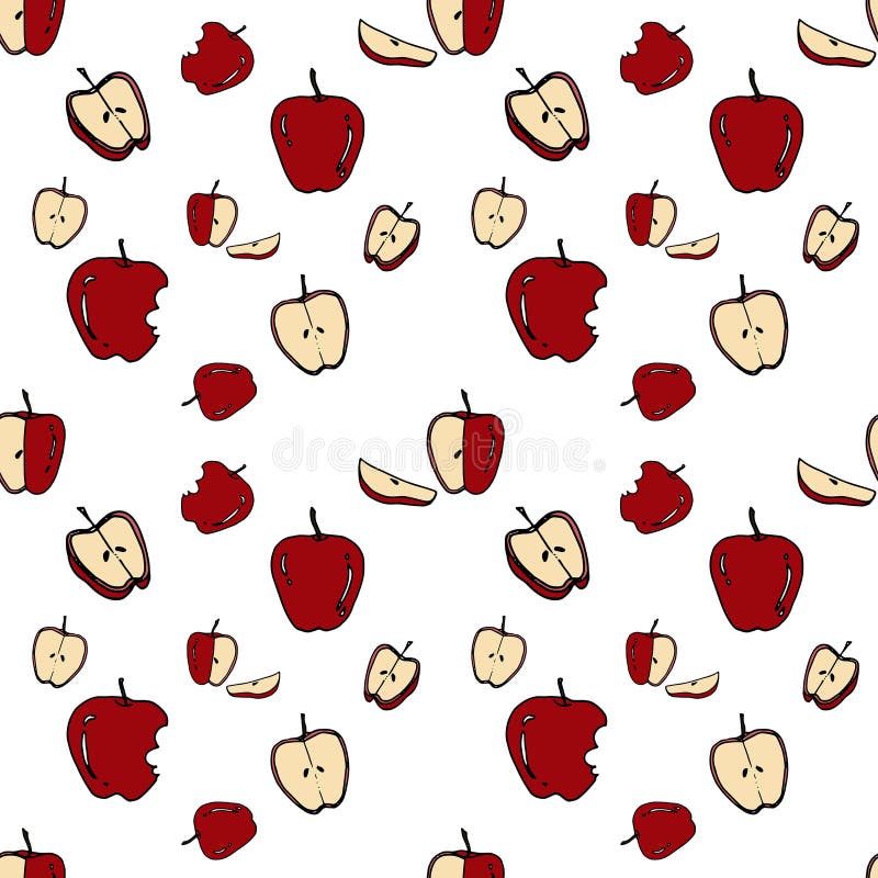 Apple Seamless Pattern by Hand Drawing on White Backgrounds. Stock ...