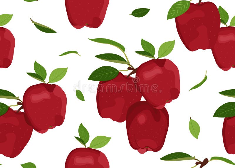 Apple Seamless Pattern With Leaves On A White Background Red Apples