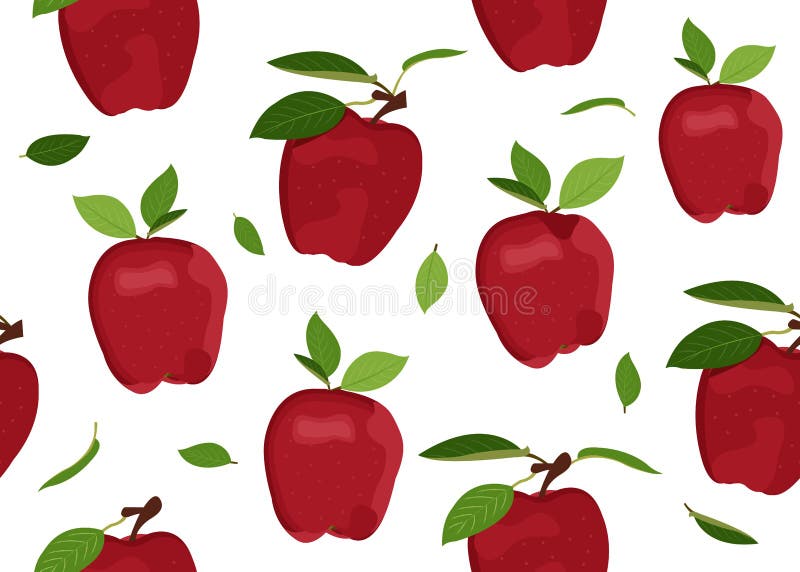 Apple Seamless Pattern with Leaves on a White Background. Red Apples ...