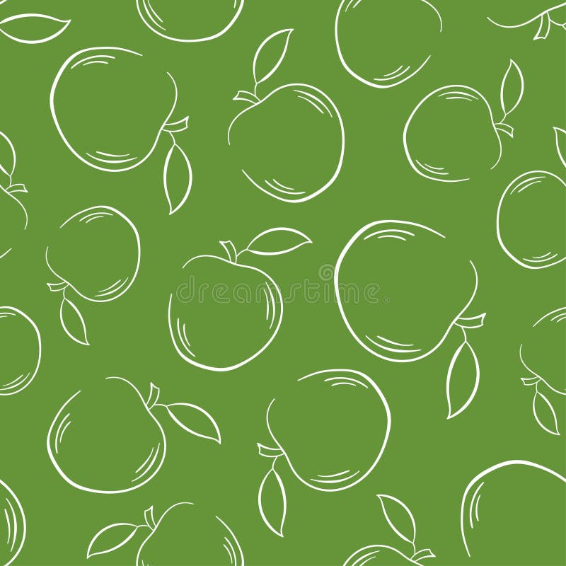 Apple Seamless Pattern in Line Art, Flat Style. Design for Package ...
