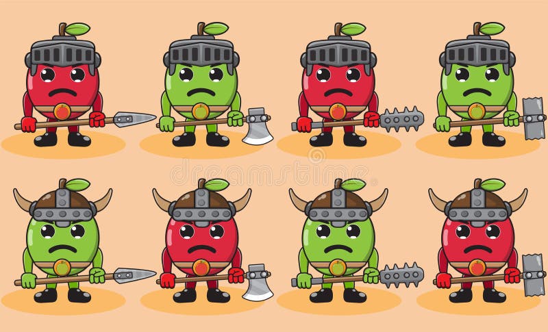 Cartoon Character of Cute Apple Knight Set Two Handed Weapon. Stock ...