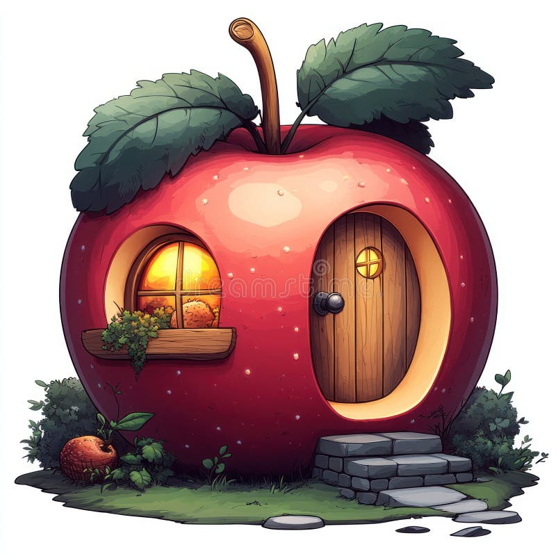 Apple Shaped House Illustration Stock Illustration - Illustration of ...