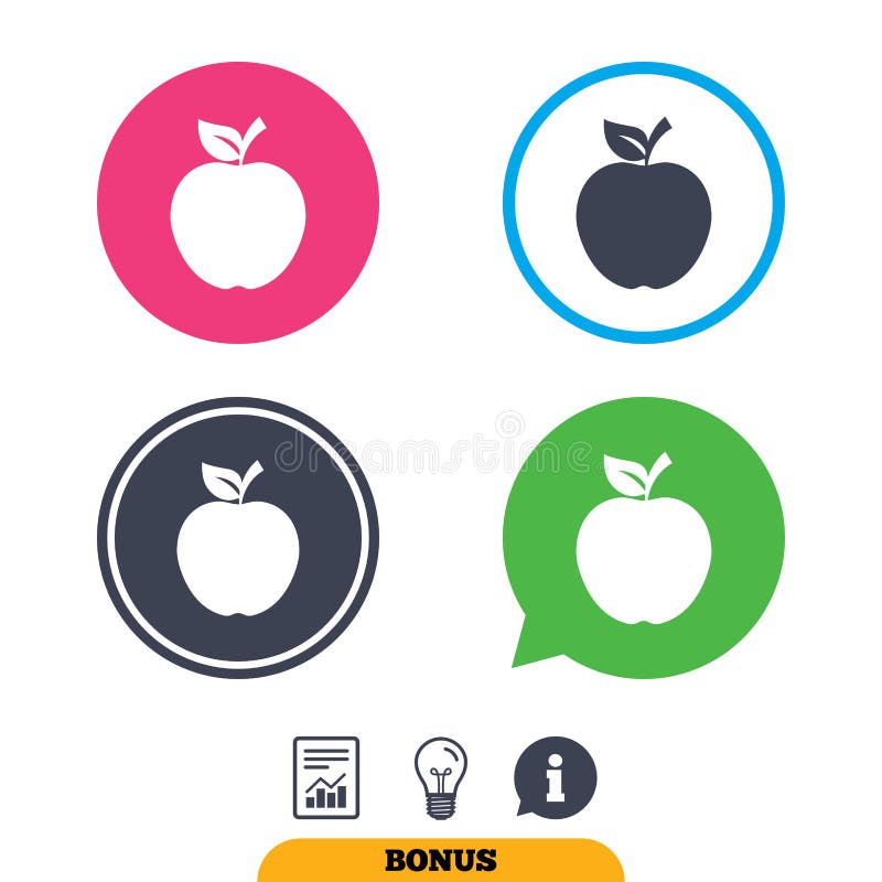 Apple Sign Icon. Fruit with Leaf Symbol Stock Vector - Illustration of ...