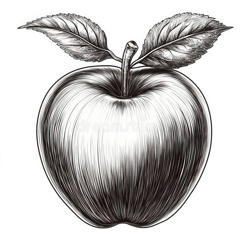 Line Art Illustration Apple Leaf Stem Isolated White Background Stock Photos - Free & Royalty ...