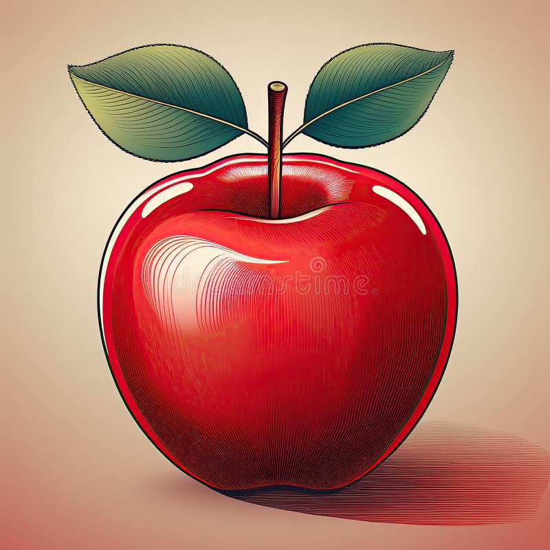 Apple with Single Leaf stock illustration. Illustration of fresh ...