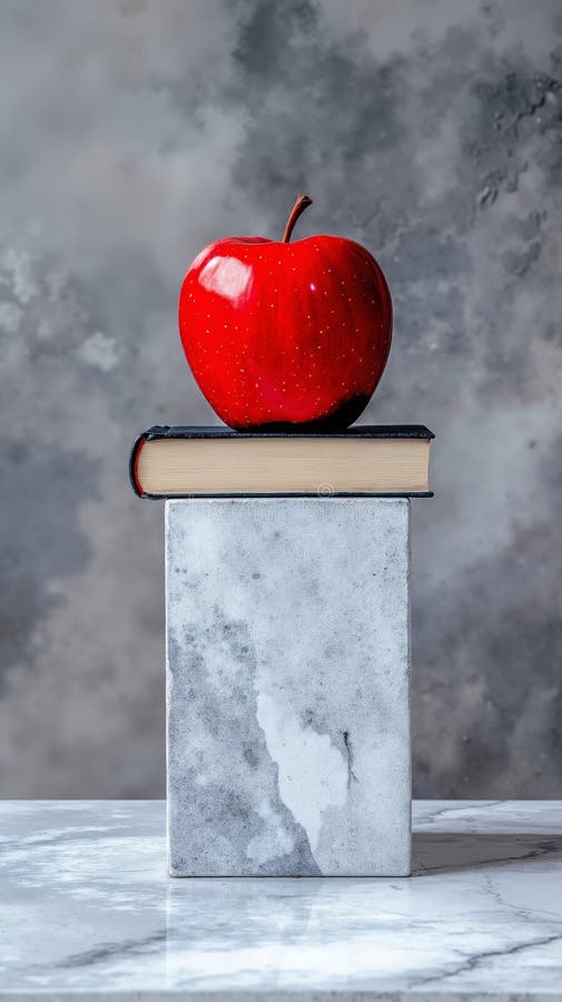 An Apple Sitting on Top of a Book Stock Illustration - Illustration of ...