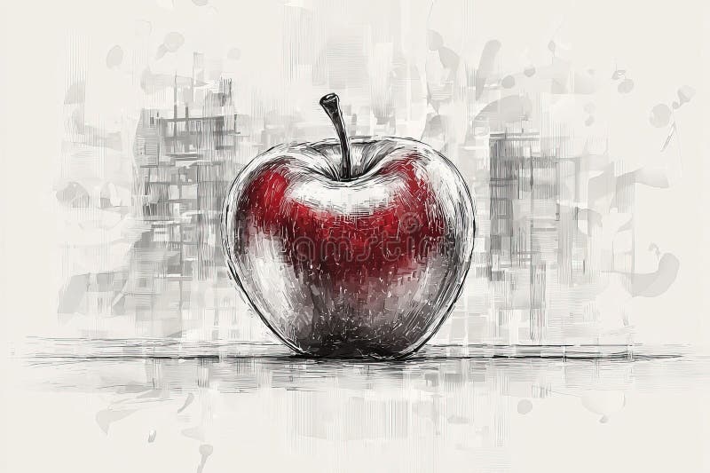 Apple Sketch: a Charming Illustration of an Apple, Emphasizing Its ...