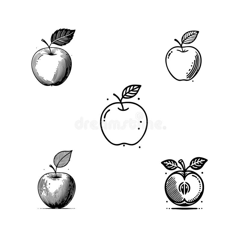 Apple Slice Line Art Icon Set for Minimalist Design Stock Illustration ...
