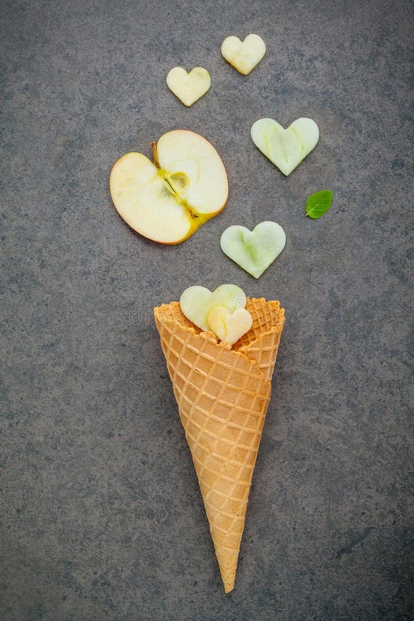 Apple Slice in Waffle Cones and Heart Shape of Apple Setup on Da Stock ...