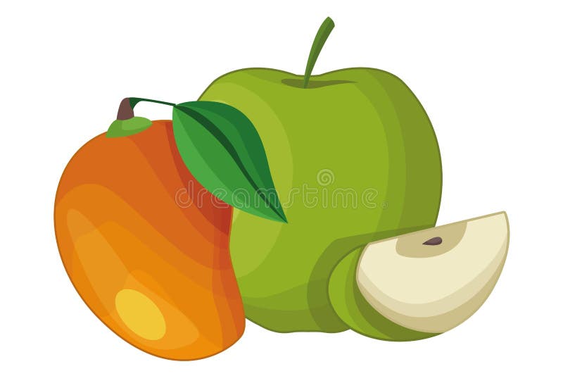 Apple Sliced and Mango Tropical Fruit Stock Vector - Illustration of ...