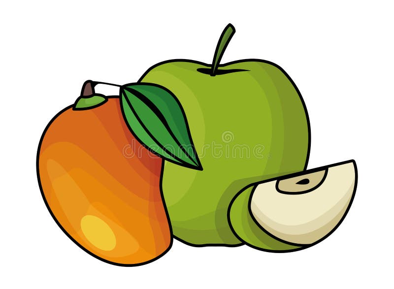 Apple Sliced and Mango Tropical Fruit Stock Vector - Illustration of ...