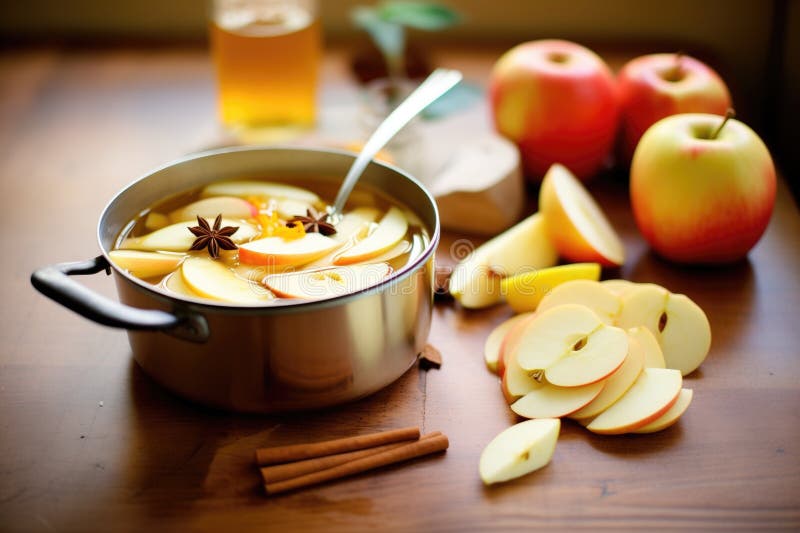 Apple Slices and Spices beside Mulled Cider Pot Stock Photo - Image of ...