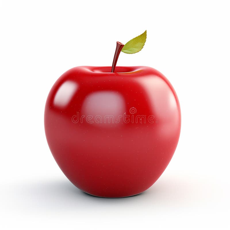 Apple with a Small Leave Icon 3d Rendering on White Isolated Background ...