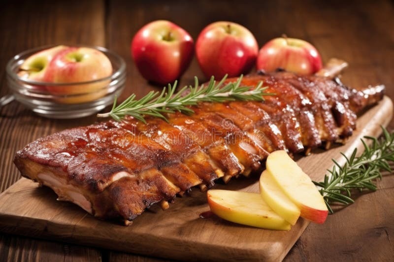 Apple-smoked Ribs Ready for Serving on a Wooden Table Stock ...