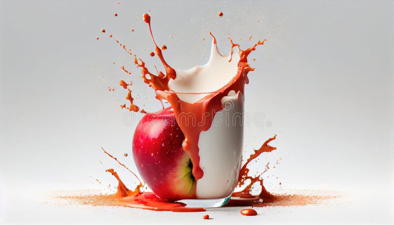 Apple Smoothie and Milk Splashed on White Background AI Generative ...