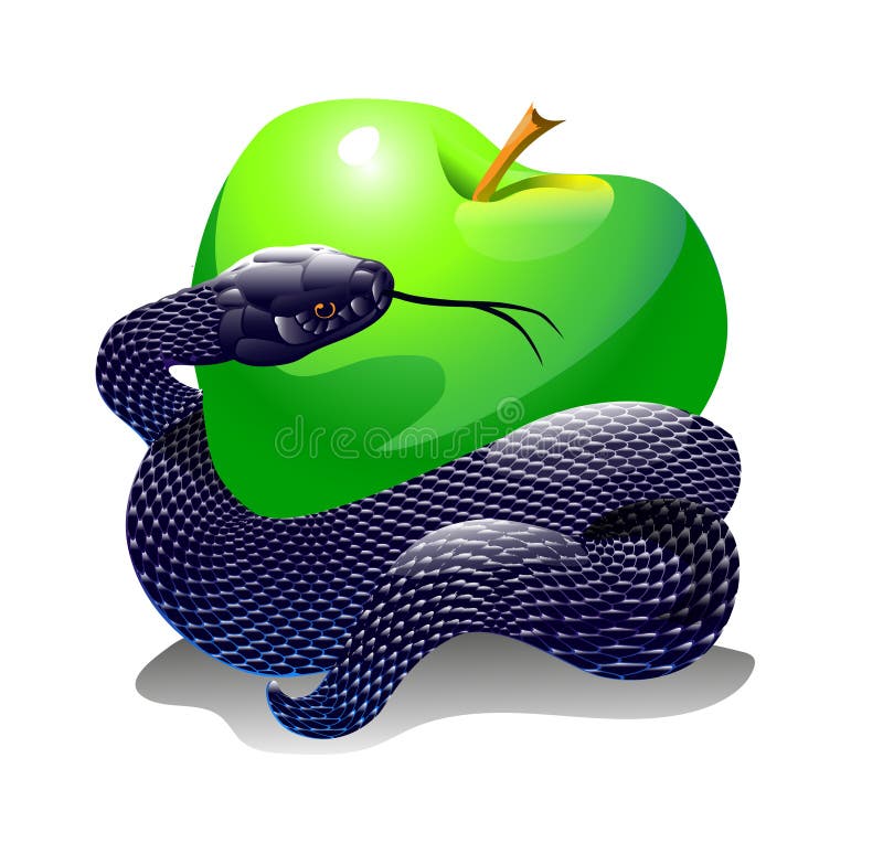Apple and snake stock illustration. Illustration of green - 148978997
