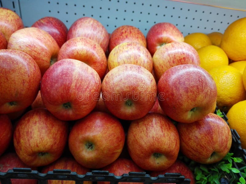 Apple is Sold at the Supermarket Fruit Counter Stock Photo - Image of ...