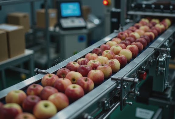 Apple Sorting Machine Efficiently Separating Sizes on a Conveyor Belt ...