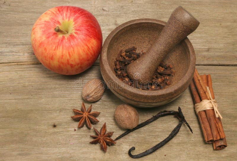 Apple and spice stock image. Image of apple, rustic, mortar - 4843385