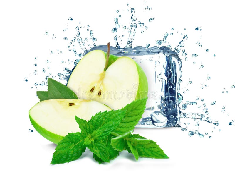 Apple Splash with Water and Ice Stock Photo - Image of nature, water ...