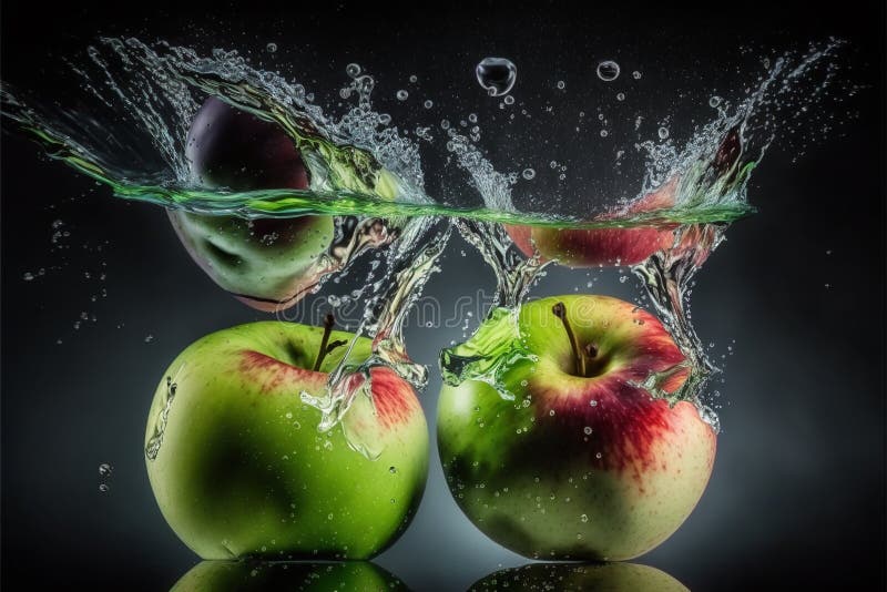 Apple Splashed or Thrown in Water. Water Splash Fresh Fruit Creative ...