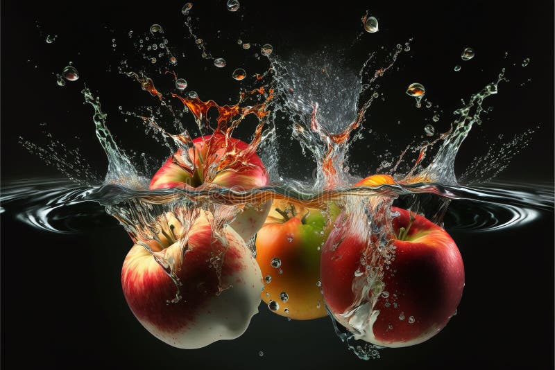 Apple Splashed or Thrown in Water. Water Splash Fresh Fruit Creative ...