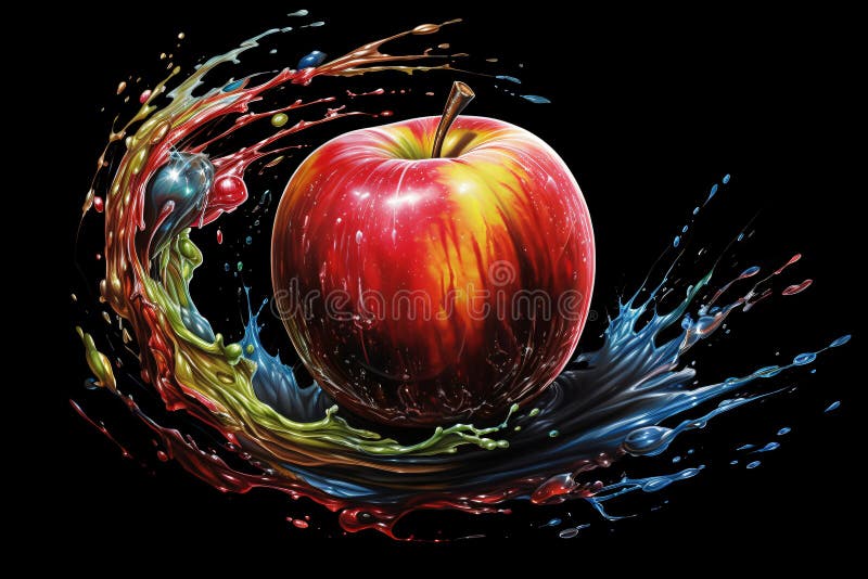 Apple with Splashing Apple Juice. Stock Illustration - Illustration of ...