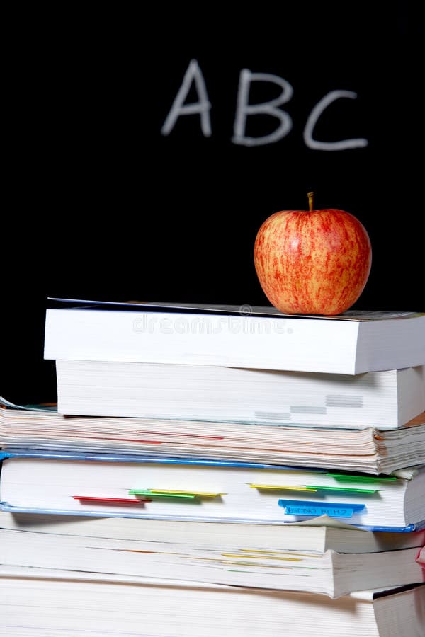 Apple on Stack of Books in Classroom Stock Image - Image of numbers ...