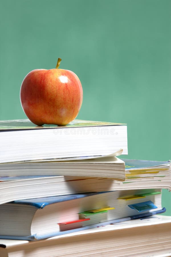Apple on Stack of Books in Classroom Stock Photo - Image of mathematics ...
