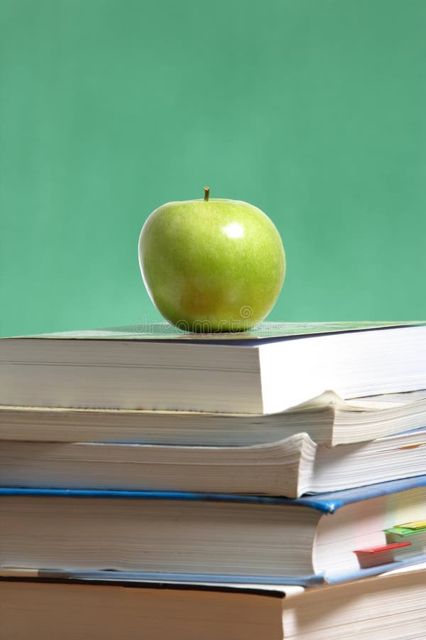 Apple on Stack of Books in Classroom Stock Image - Image of numbers ...